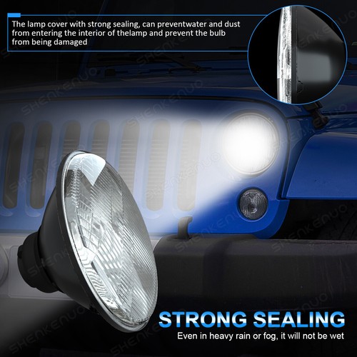 7" Round Sealed Beam Conversion Head Light Lamp Kit Glass Housing Lamp ...