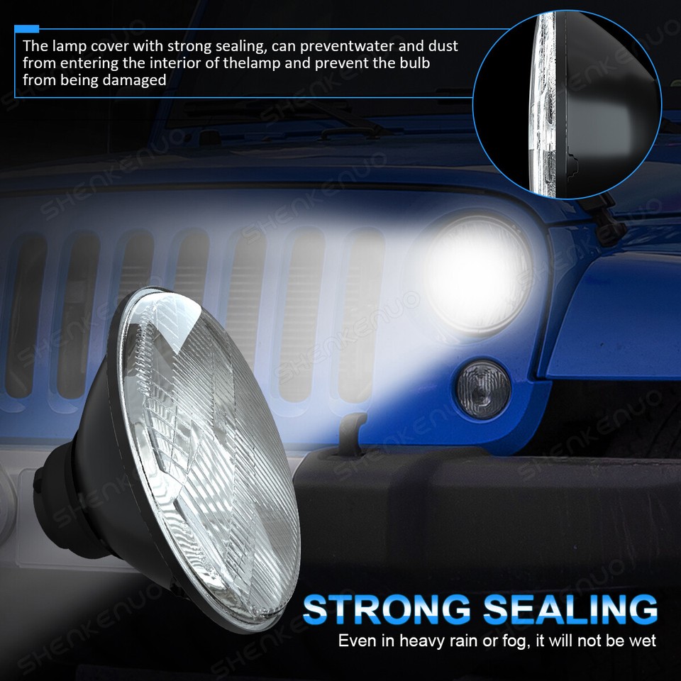 7" Round Sealed Beam Conversion Head Light Lamp Kit Glass Housing Lamp ...
