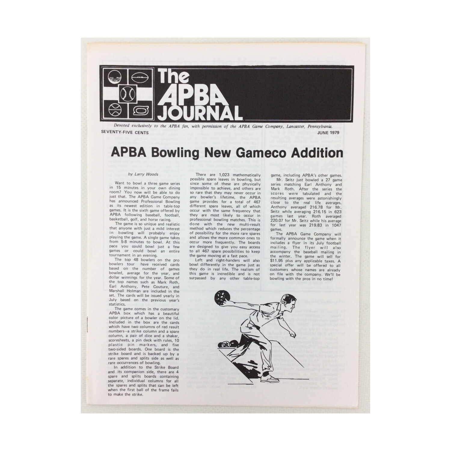 APBA APBA Journal Volume 12, #11 "APBA Bowling New Gameco Addition, Dra ...