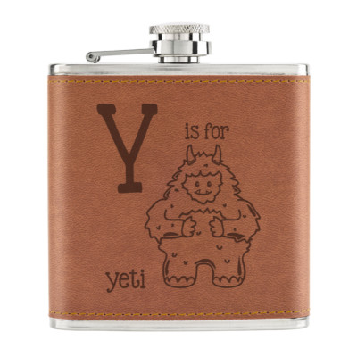 Letter Y Is For Yeti 6oz PU Leather Hip Flask Tan - Funny Alphabet ...