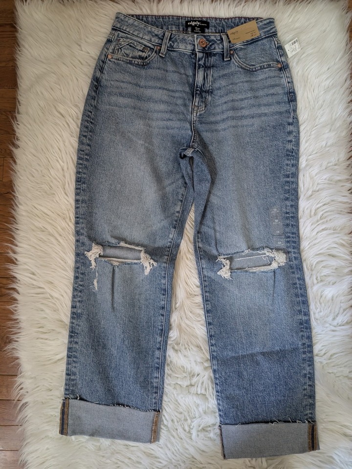 SIZE 10 R EDGELY BY MAURICES (NEW) Med Wash Distressed Jeans INVPV4090 ...
