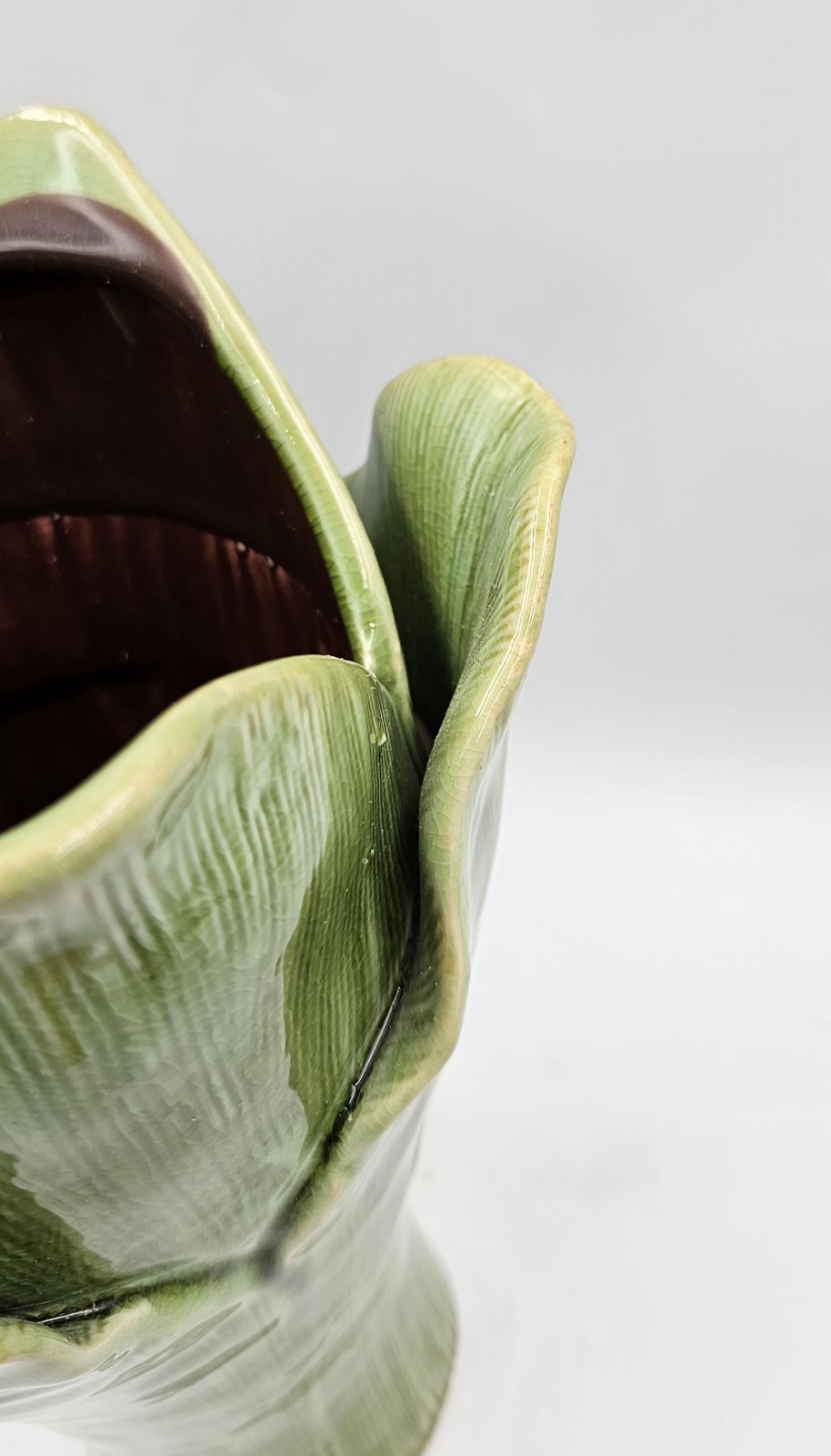 Vintage Green Tobacco Leaf Cabbage Leaf Vase Jardiniere 11.25" Tall | eBay