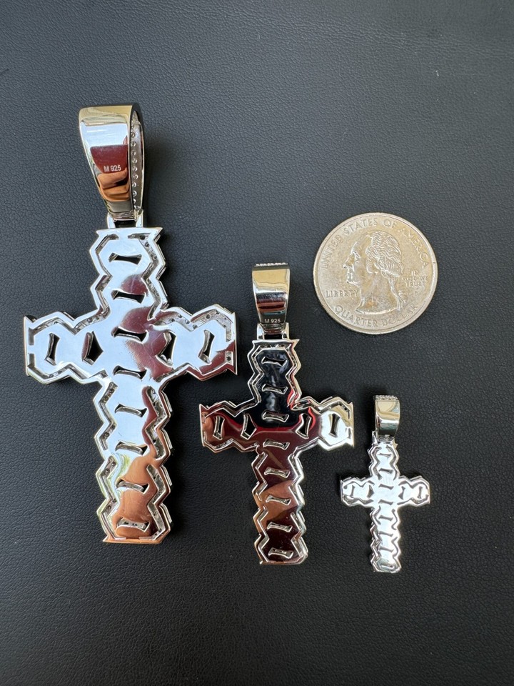 MOISSANITE Prong Miami Cuban Link Cross Pendant - 925 Silver Necklace 3 ...