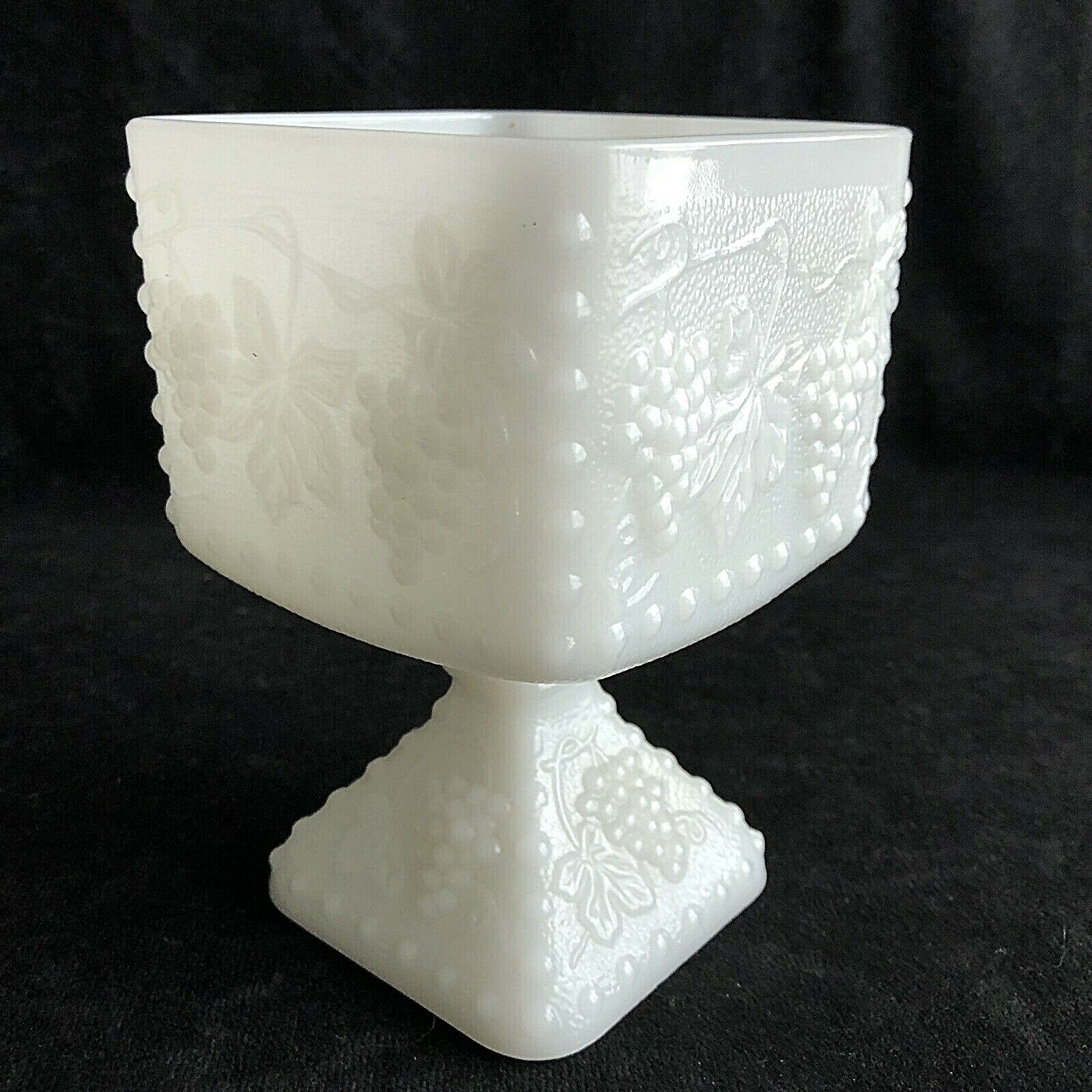White Milk Glass Square Compote With Grapes Leaves Candy Planter 1960s ...