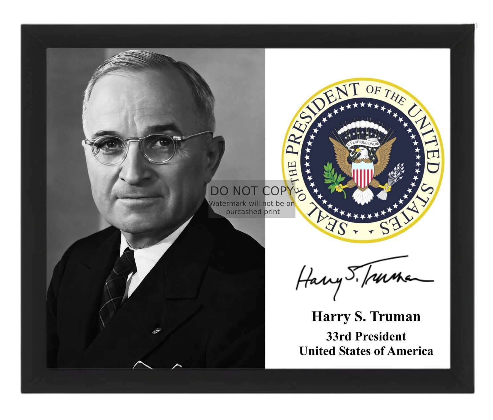 PRESIDENT HARRY S. TRUMAN PORTRAIT PRESIDENTIAL SEAL 8X10 FRAMED PHOTO ...