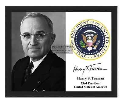 PRESIDENT HARRY S. TRUMAN PORTRAIT PRESIDENTIAL SEAL 8X10 FRAMED PHOTO ...