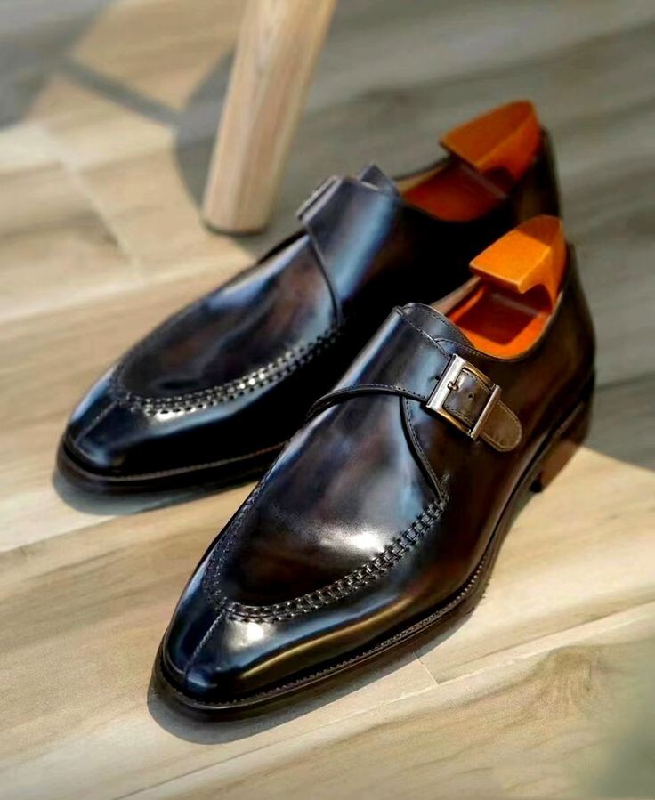 Turkish Handmade Shoes Black Calf Leather Oxford Office Monk Strap ...
