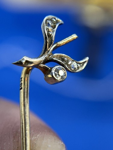Vintage Antique 14K Yellow Gold Hat Pin with Diamonds, 1.26g | eBay