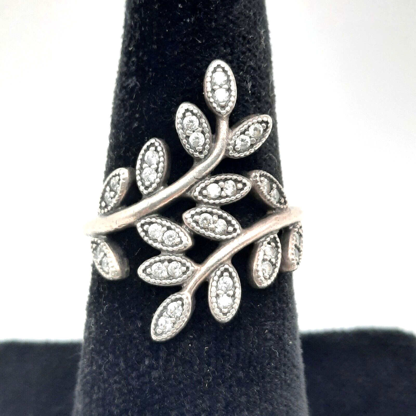 Pandora Sparkling Leaves Ring Size 5.75 Sterling Silv… - Gem