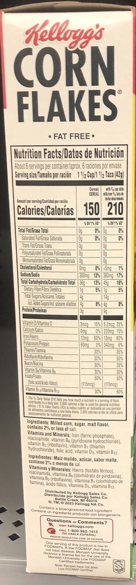 Corn Flakes Ingredients Label Cereal Corn Flakes Kellogg's Vintage