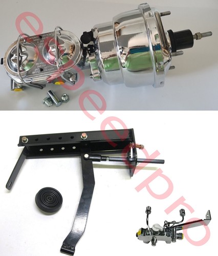 Chrome 8" Power Booster Bail Top Master Cylinder & Pedal Bracket Kit ...