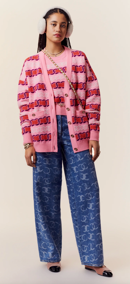 Chanel 23B Runway Light Blue Denim White CC Print Logo Baggy Oversized ...