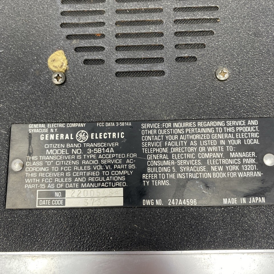 General Electric CB Radio Model 3-5814A 40 Channel PLL System Untested ...