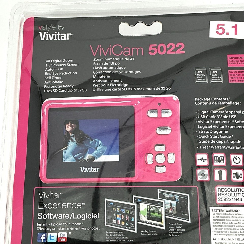 Vivitar ViviCam Pink 5.1 MP Digital Camera 5022 4x Digital Zoom Anti ...