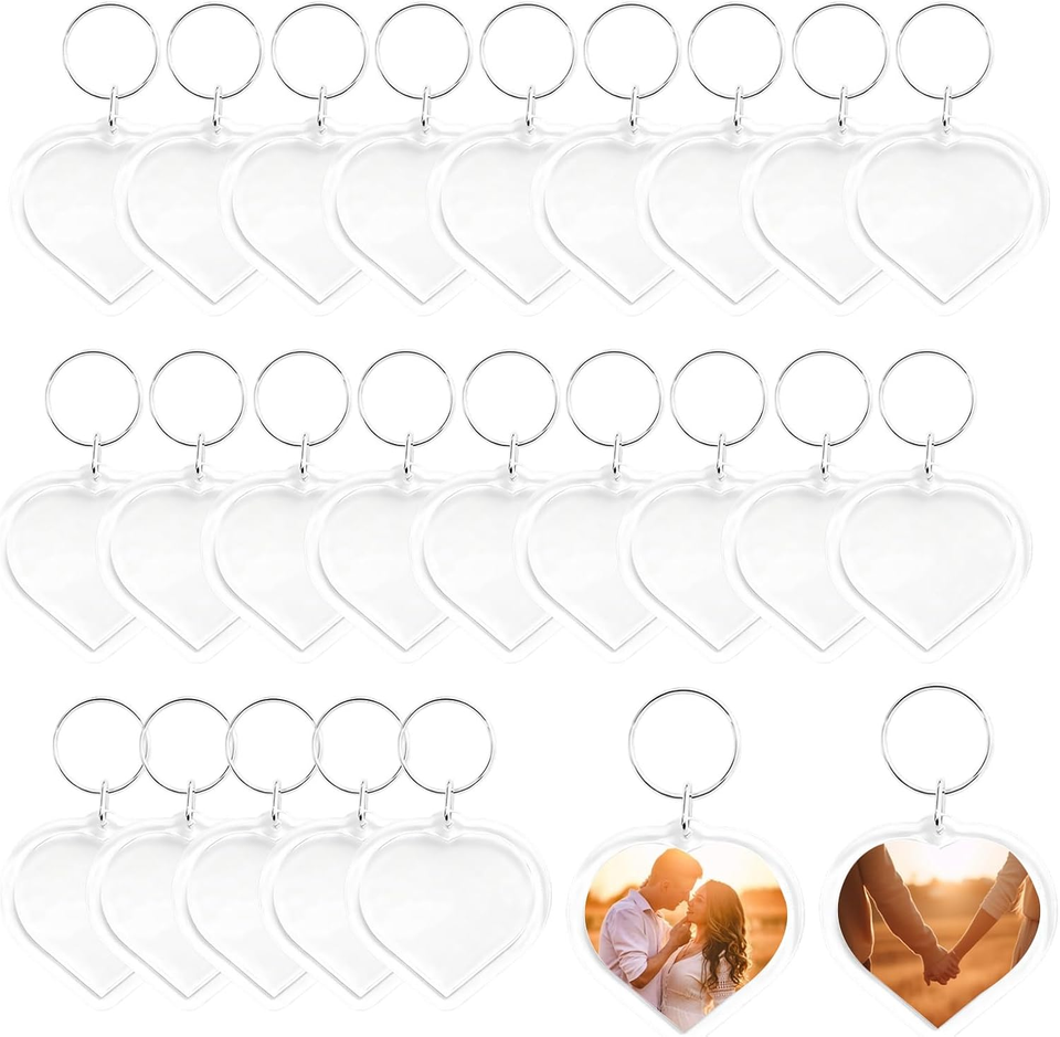 25Pcs Heart-Shaped Clear Acrylic Photo Keychains for Personalization | eBay