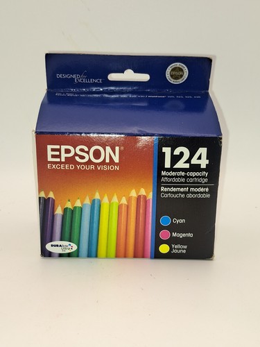 Genuine EPSON 124 Ink Cartridges Tri-Color Cyan Magenta Yellow Exp. 08/ ...