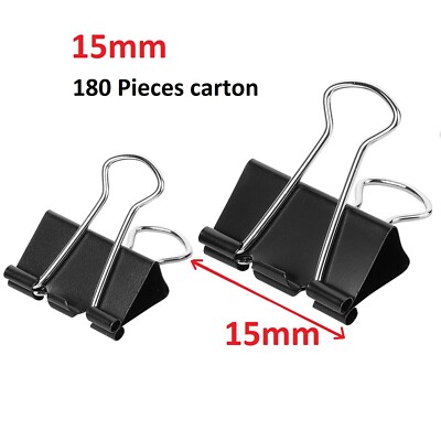 180 PCS Foldback Fold Back Clips 15mm Black Steel Binder Bulldog Clip ...