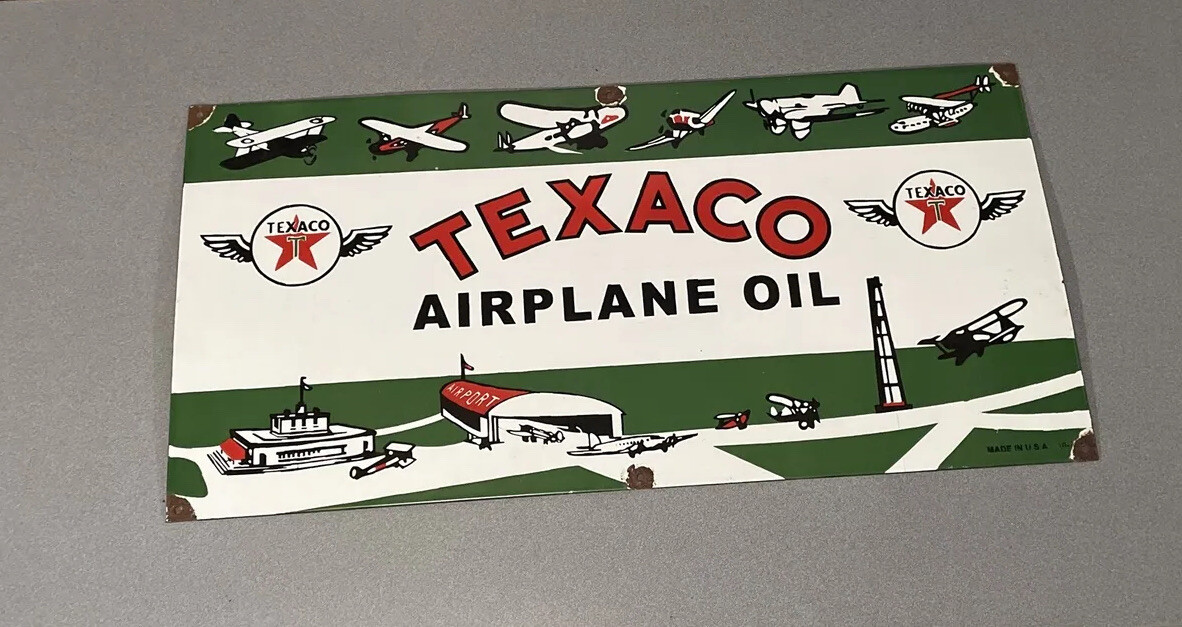VINTAGE RARE 36” TEXACO AIRCRAFT PORCELAIN SIGN CAR GAS OIL TRUCK ...