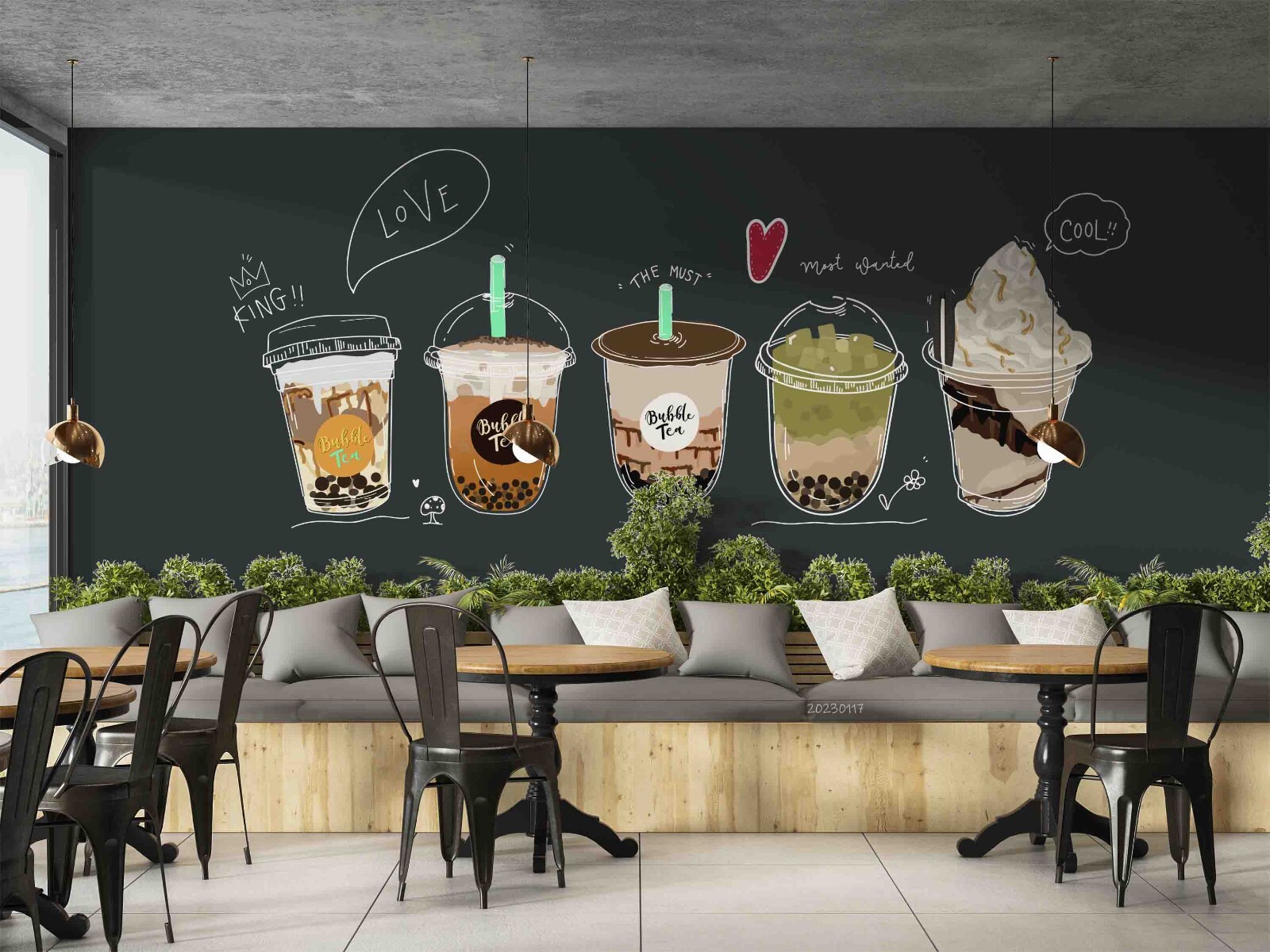 3D Bubble Tea Black Background Wall Murals Wallpaper Murals Wall ...