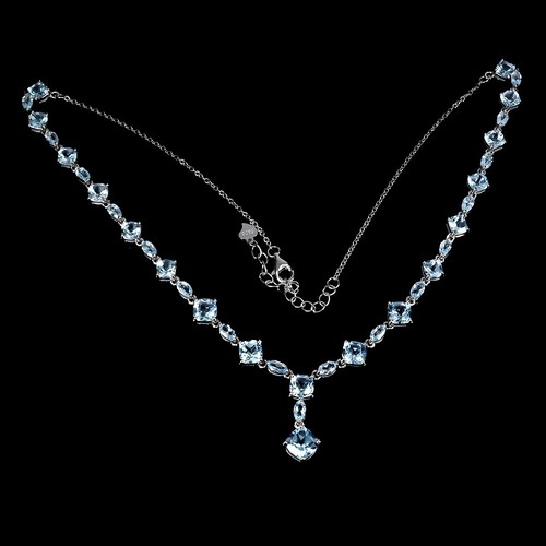 925 Sterling Silver Necklace Cushion Sky Blue Topaz 7mm Gemstone ...