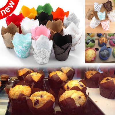50-100Pcs Tulip Wraps Cupcake Muffin Baking Cases Coffee Wrapper Muffin ...