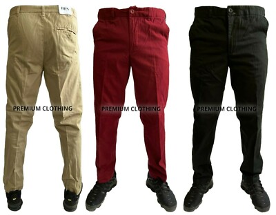Mens BHS Ex Store Chino Pants Regular Flat Front Casual Cotton Trousers ...
