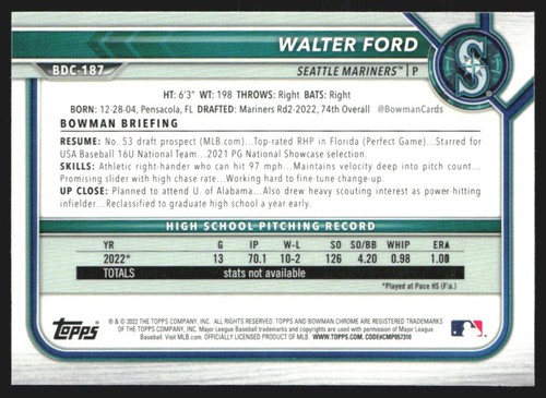 2022 Bowman Draft Chrome Walter Ford #BDC-187 GS1-2 | eBay