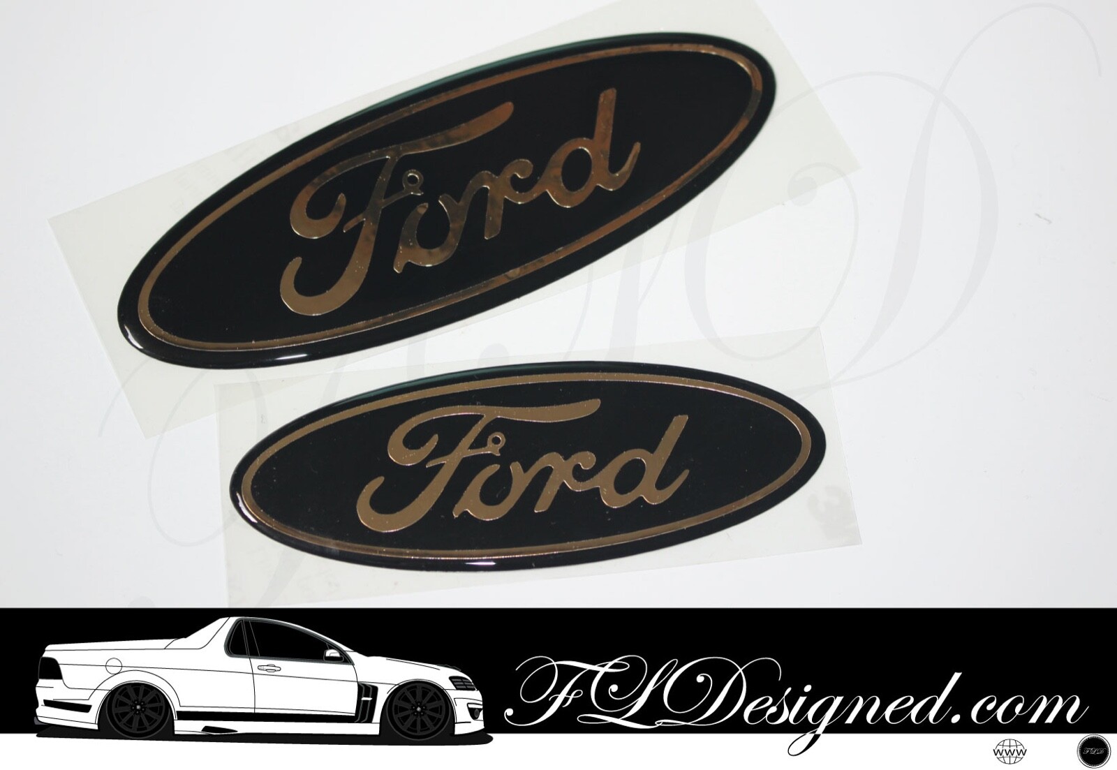FORD FG models FRONT & REAR Sticker Decal - BLACK/GOLD or WHITE/CHROME ...