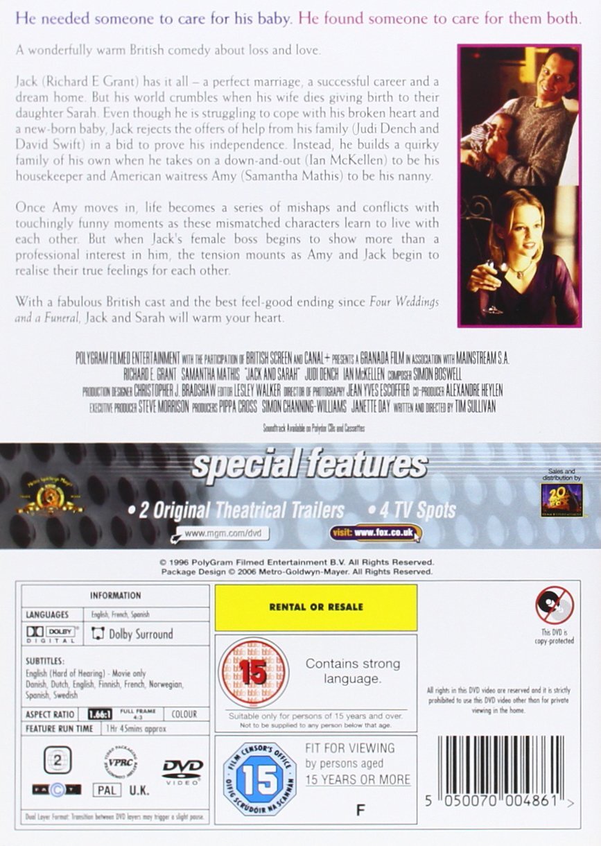 Jack And Sarah (DVD) Richard E. Grant Judi Dench Eileen Atkins Ian ...