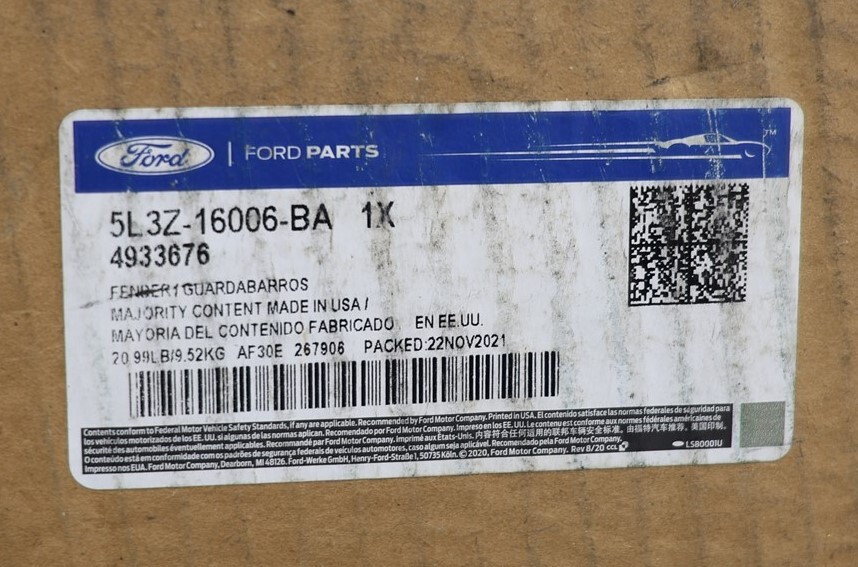 NEW OEM Ford Driver Side Front Fender Panel 5L3Z-16006-BA Ford F-150 ...