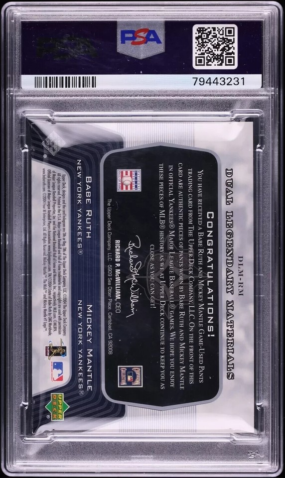 2004 Upper Deck Ultimate Dual Babe Ruth Mickey Mantle GAME JERSEY PATCH ...