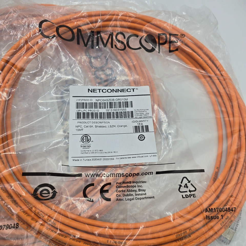 3 PCS Commscope NPC6ASZDB-OR010M NPC RJ45 Patch Cord, category 6A, S ...
