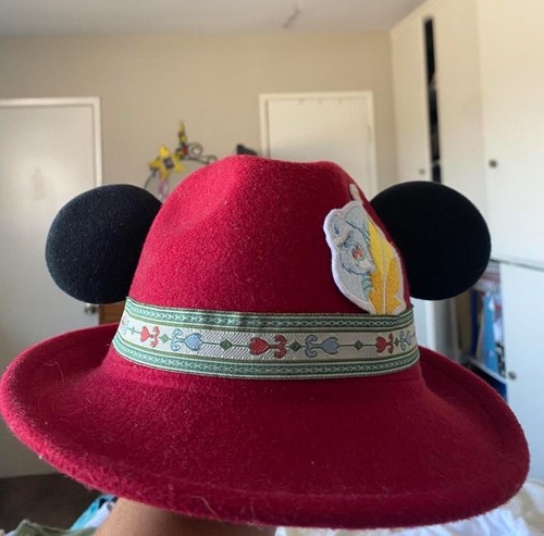 Disney Mickey Mouse Ears Red Fedora Hat OctoberFest with Embroidered ...