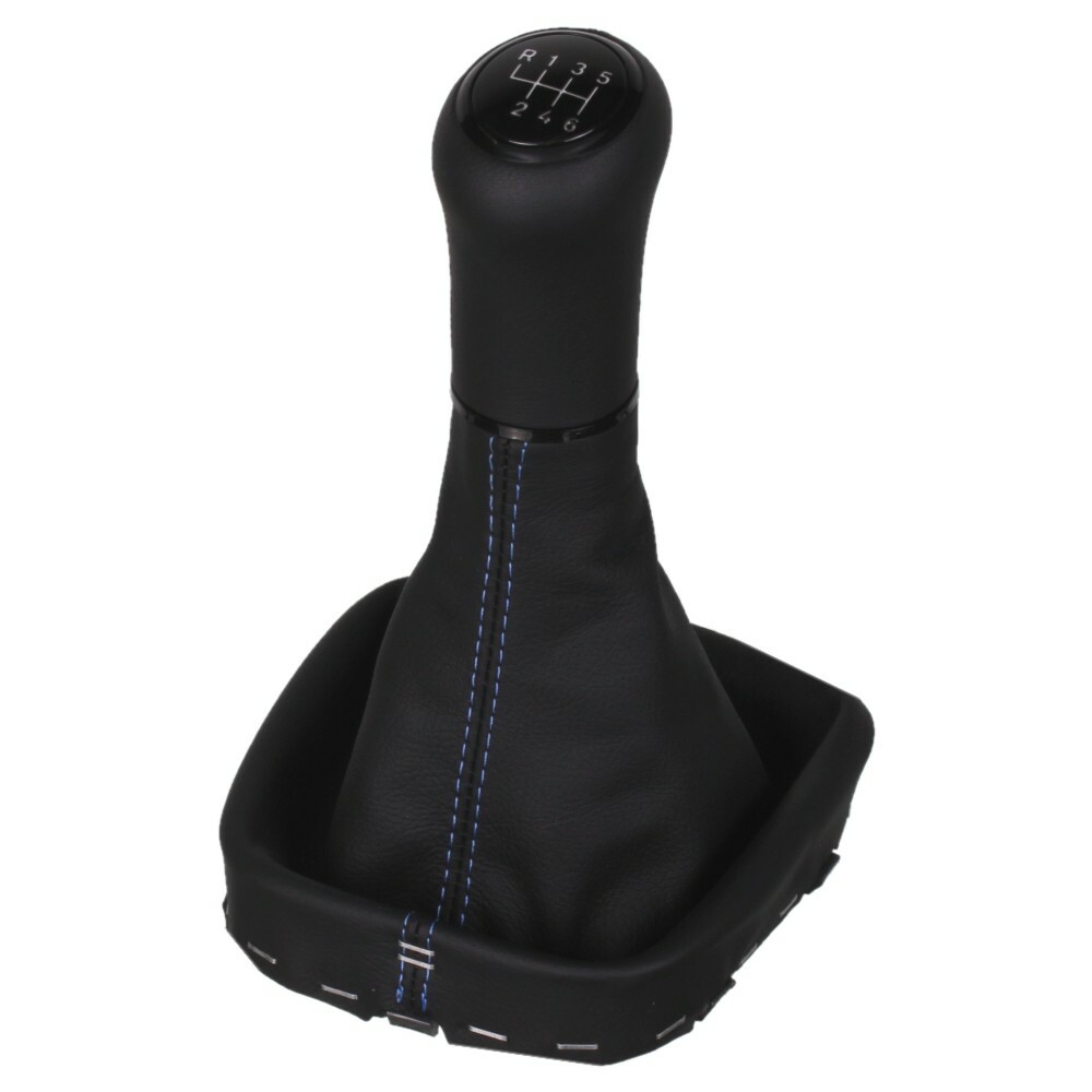 Leather ICT shift gear knob boot for VW Polo 5 V Typ 6R 6C stitch blue ...