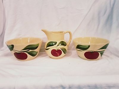 WATT APPLE WARE #62 SMALL PITCHER & TWO #5 BOWLS | eBay