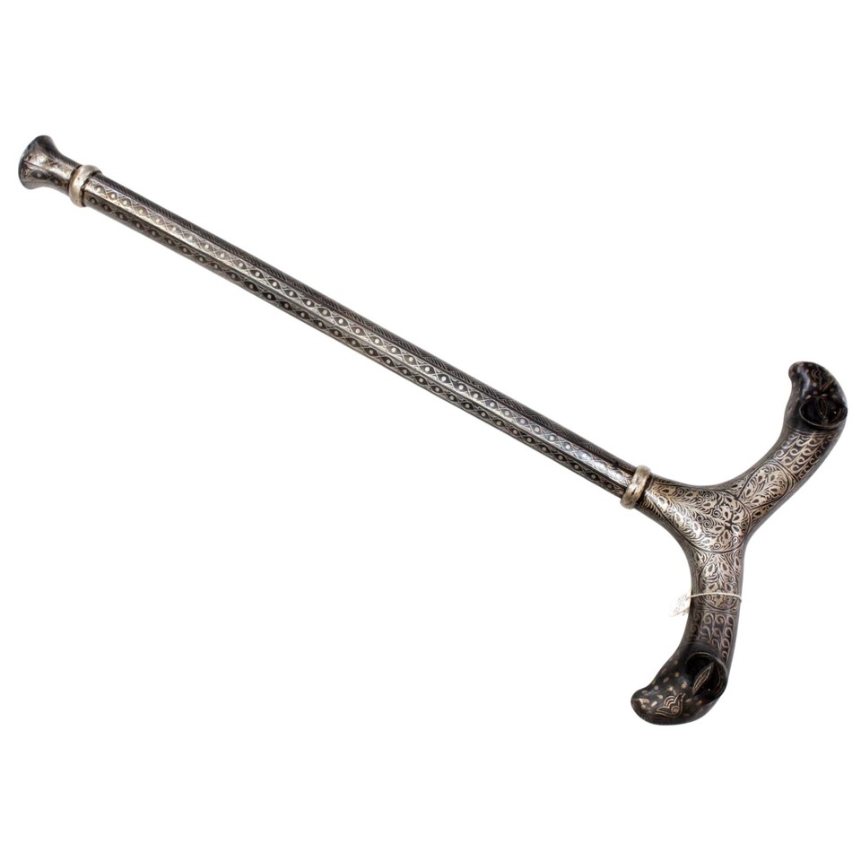 Steel Stick Yoga Hand Stand Meditation Ram Sheep Silver Wire Koftgari ...