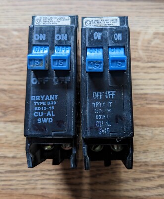 Lot Of 2 Bryant BD 1515 Type BRD 2 Pole 120-240 Volt 2 Pole Circuit ...