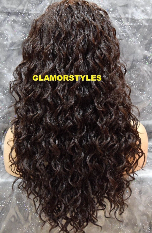 LACE FRONT FULL WIG LONG LAYERED CURLY BROWN MEDIUM BROWN HEAT OK #4 ...