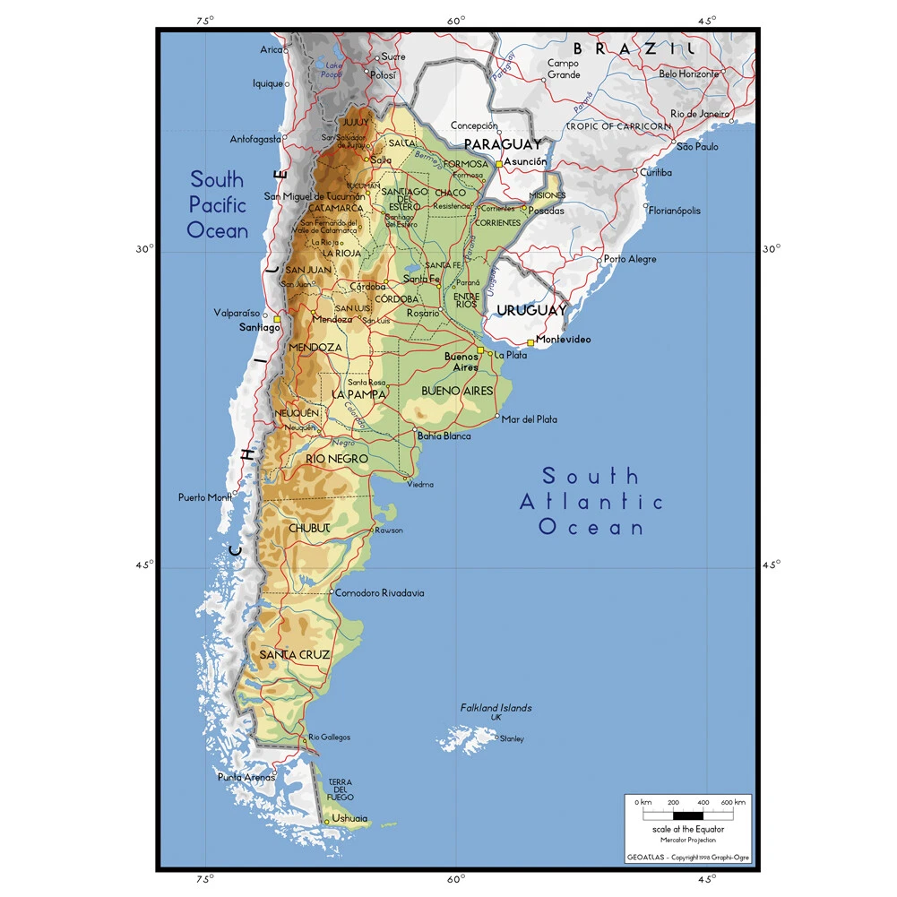 Argentina Physical Map Features