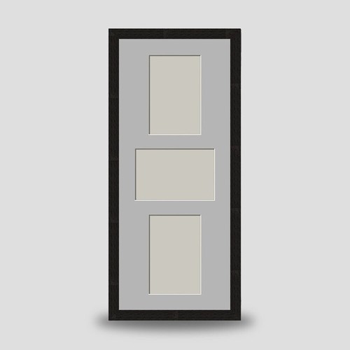 TRIPLE PHOTO FRAME BLACK with THREE 6x4 LIGHT GREY PICTURE MOUNT MULTI ...