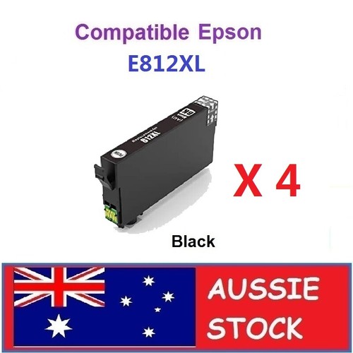 4 x Generic Ink 812XL BLACK Compatible for Epson WorkForce WF-7830 7840 ...