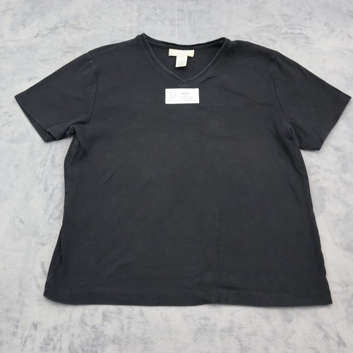 Studio Works Shirt Womens L Black Short Sleeve VNeck Knit Cotton Casual ...