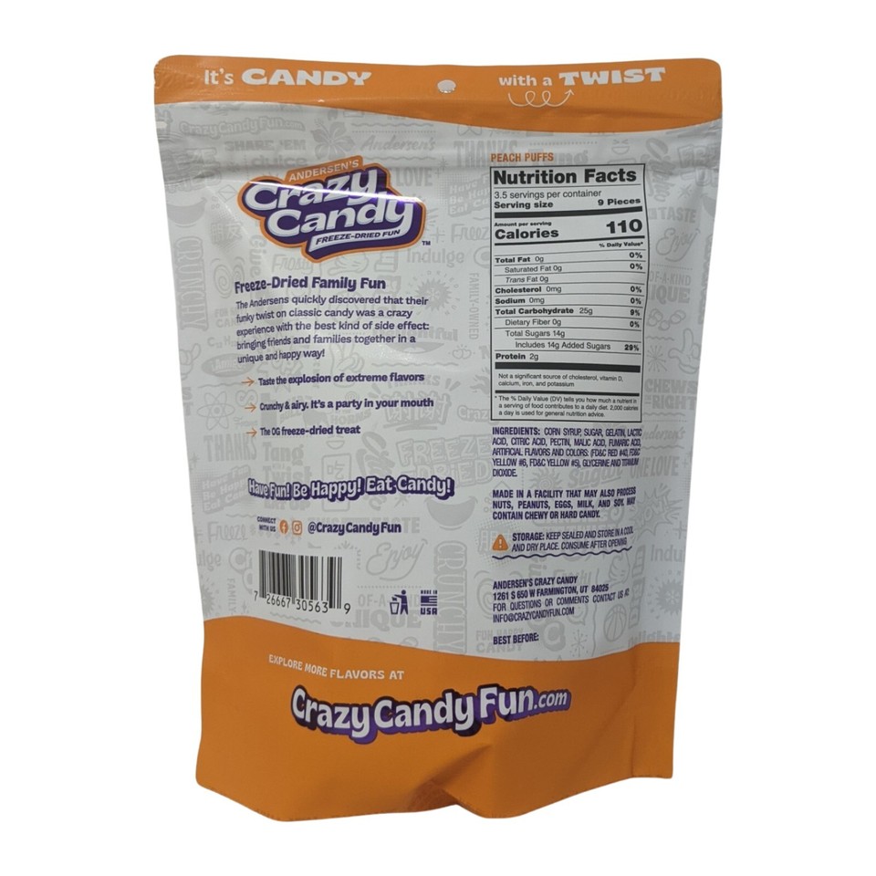Anderson's Crazy Candy Freeze-Dried Peach Puffs Gummy Peach Rings - 2.4 ...