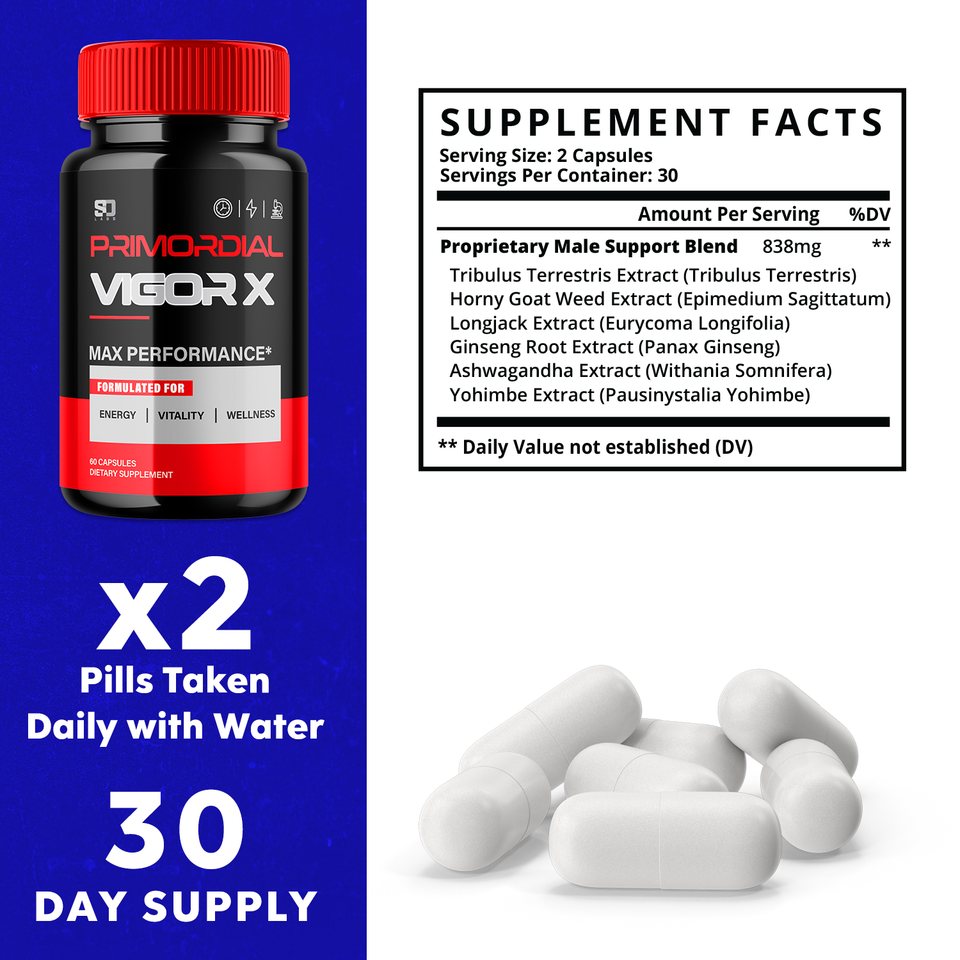Primordial Vigor X Daily Support for Overall Health and Strength 60 ...