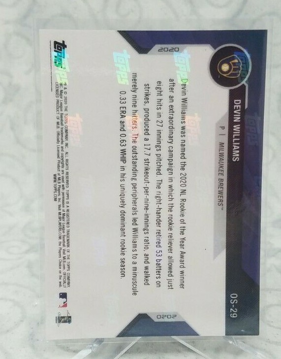 2020 MLB Topps Now DEVIN WILLIAMS ROY OS-29 MILWAUKEE BREWERS Rookie of ...