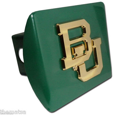 BAYLOR UNIVERSITY BU GOLD EMBLEM ON GREEN USA MADE TRAILER CAR HITCH ...