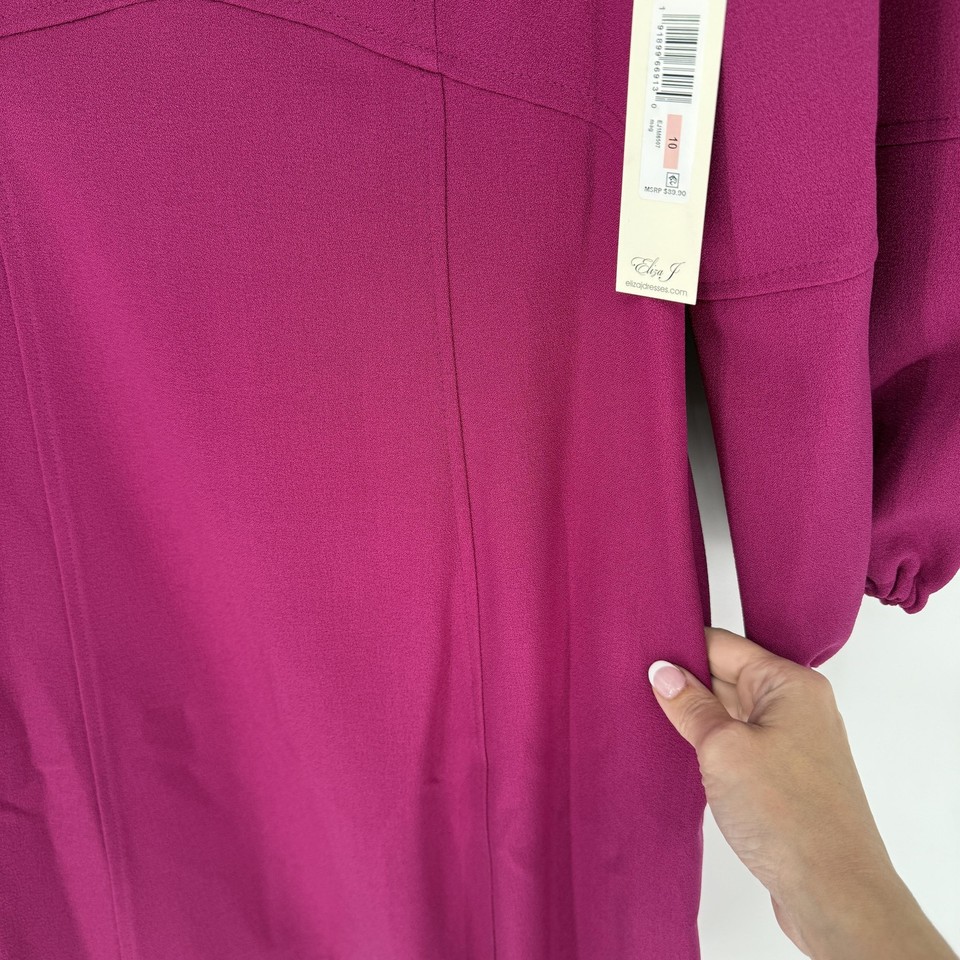 Eliza J Dress Womens 10 Magenta Long Sleeve A-Line Fit & Flare Pockets ...