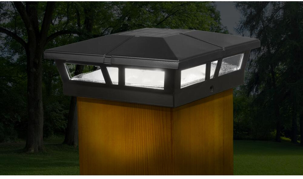LED Solar Post Cap Outdoor Black 6 in. x 6 in. Weather Resistant ...