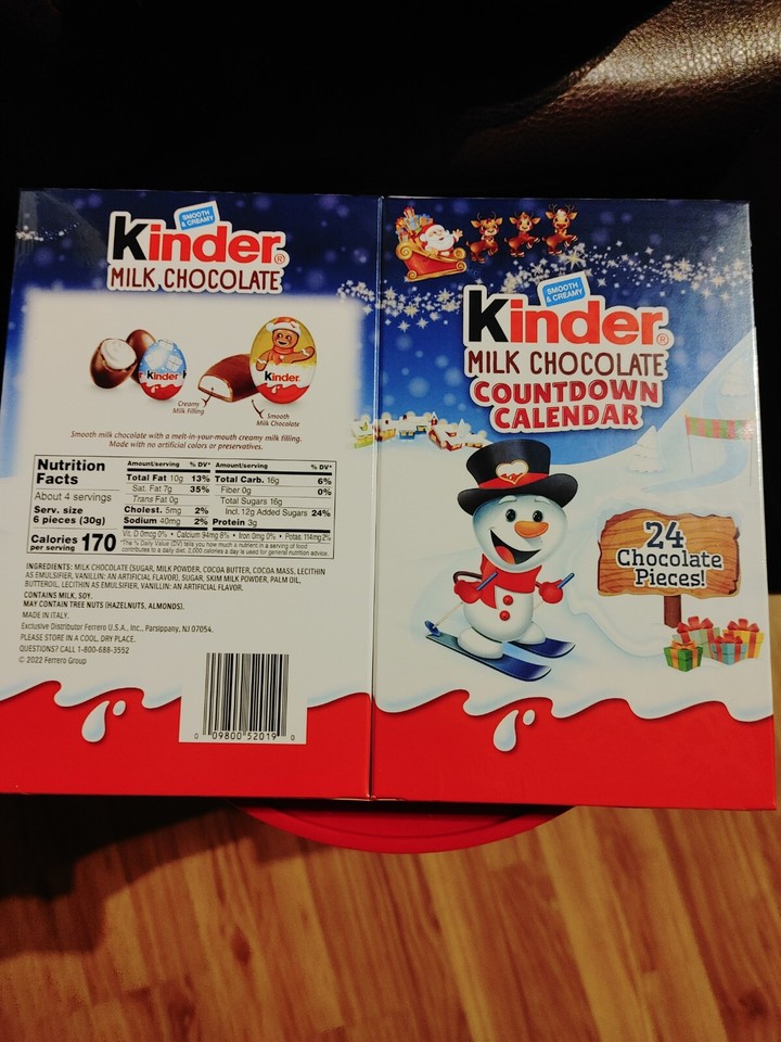Kinder Milk Chocolate Countdown Calendar 12/2022 - 24 Chocolate Pieces ...