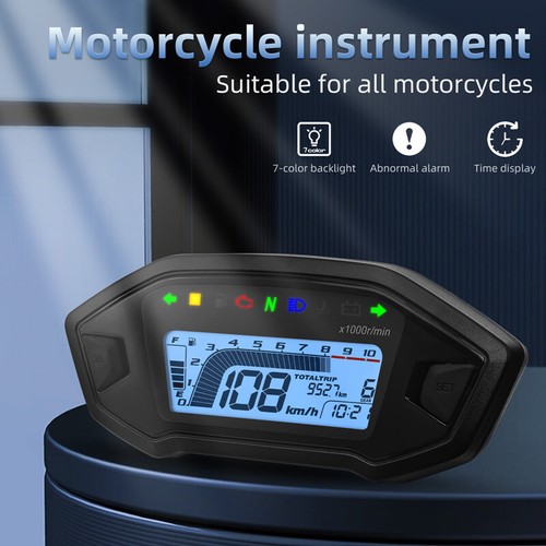 Universal Motorcycle LCD Digital Speedometer 7 Colors Backlight ...